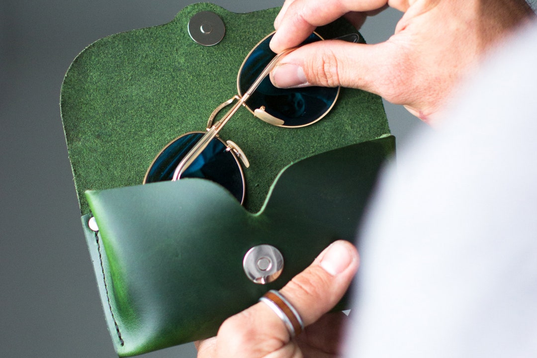 Leather Eyeglass Case Holder Sunglasses Case Brown Black Green Blue Handmade In Arizona With