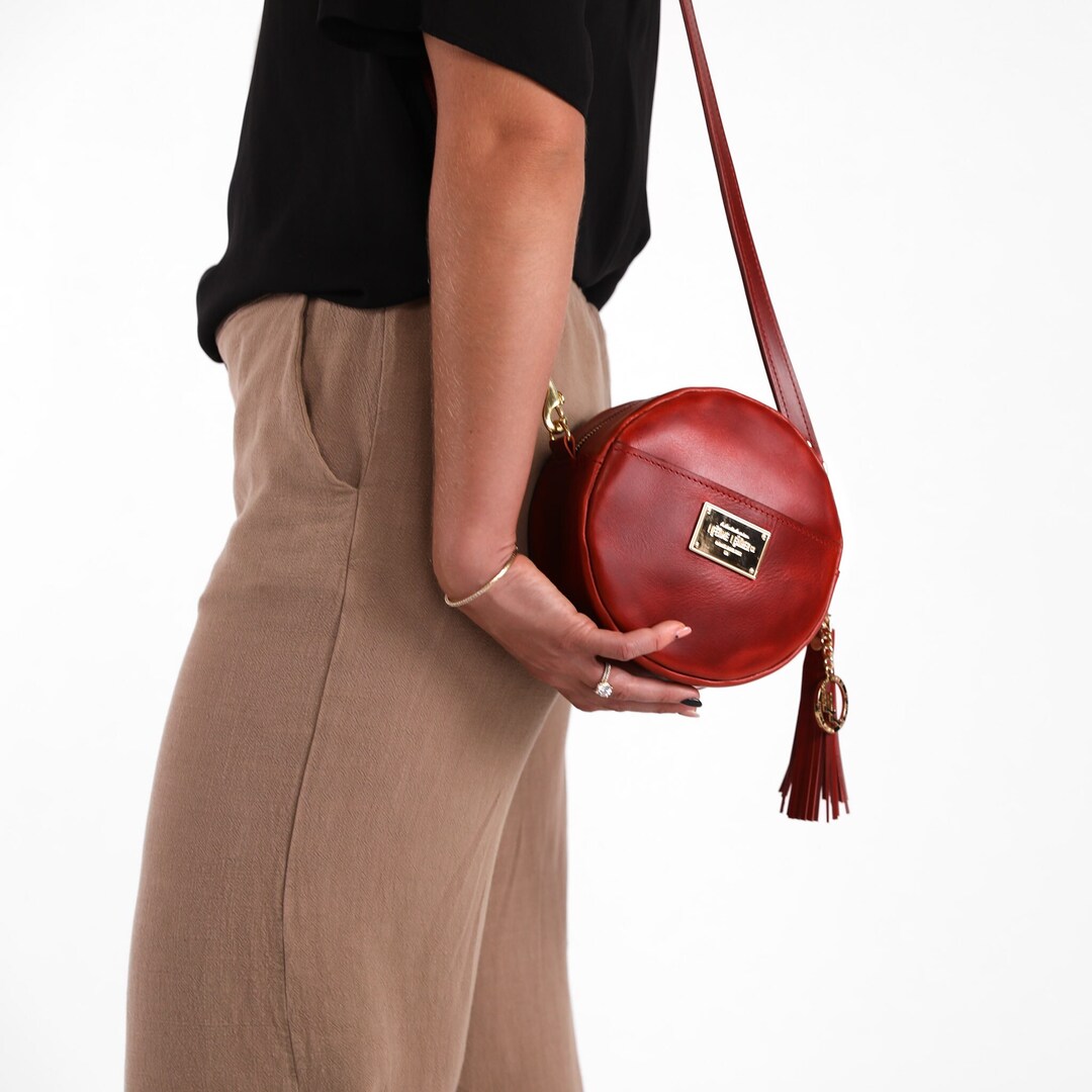 Handmade Circle Crossbody Bag, Leather Round Shoulder Bag, Circle Tote ...