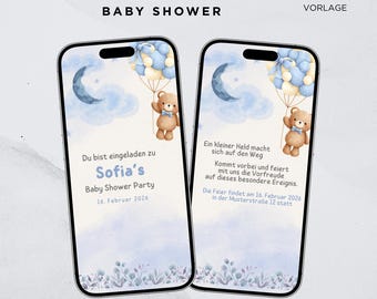 Baby Shower Animated Invitation Blue Editable Canva Template Instant ...