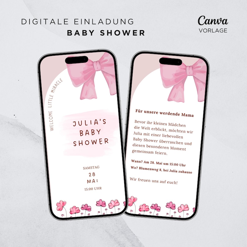 Baby Shower Animated Invitation Pink Editable Canva Template Instant ...