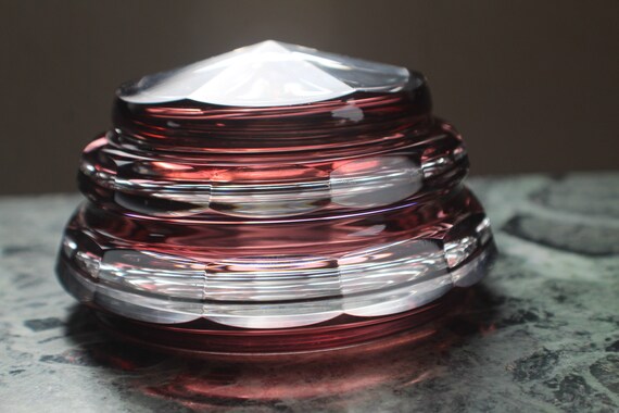 Antique Colored Crystal Powder Dish - Gem