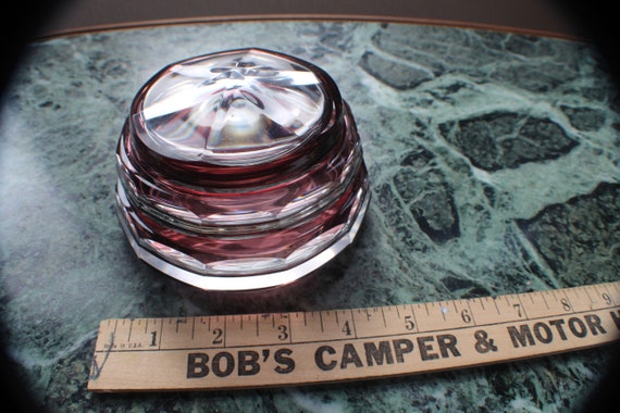 Antique Colored Crystal Powder Dish - Gem
