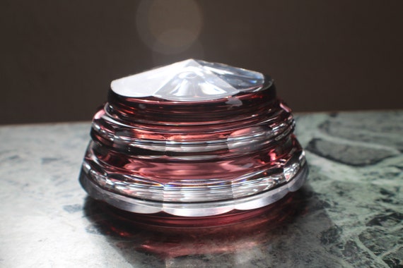 Antique Colored Crystal Powder Dish - Gem