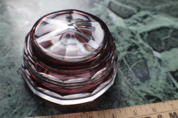 Antique Colored Crystal Powder Dish - Gem