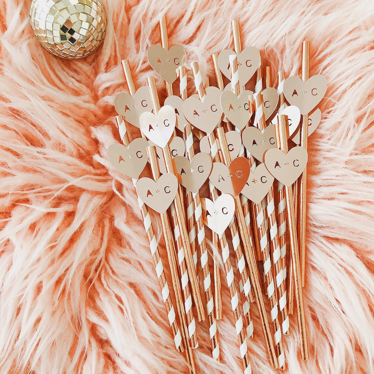 Custom Wedding Straws With Rose Gold Initial Hearts (set of 12) - Etsy ...