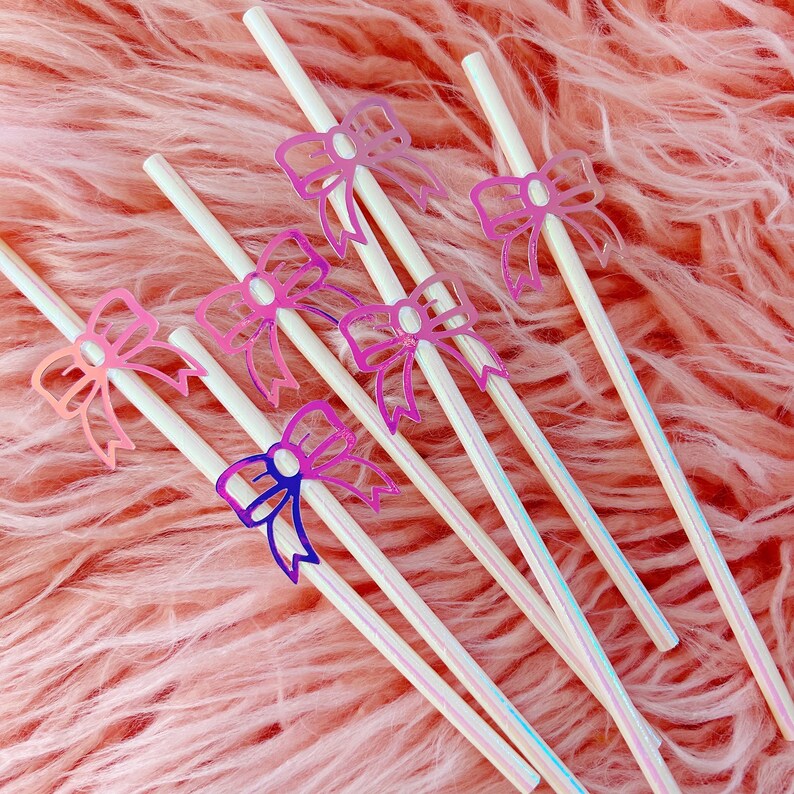 Bow Party Straws/ Ribbon and Bow Theme/ Custom Straws/ Girl Birthday ...