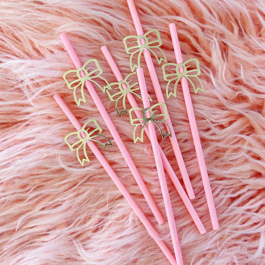 Bow Party Straws/ Ribbon and Bow Theme/ Custom Straws/ Girl Birthday ...