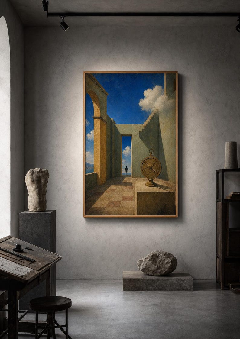Existential Wonder Art Print, Surreal Astrolabe Staircase Metaphysical ...