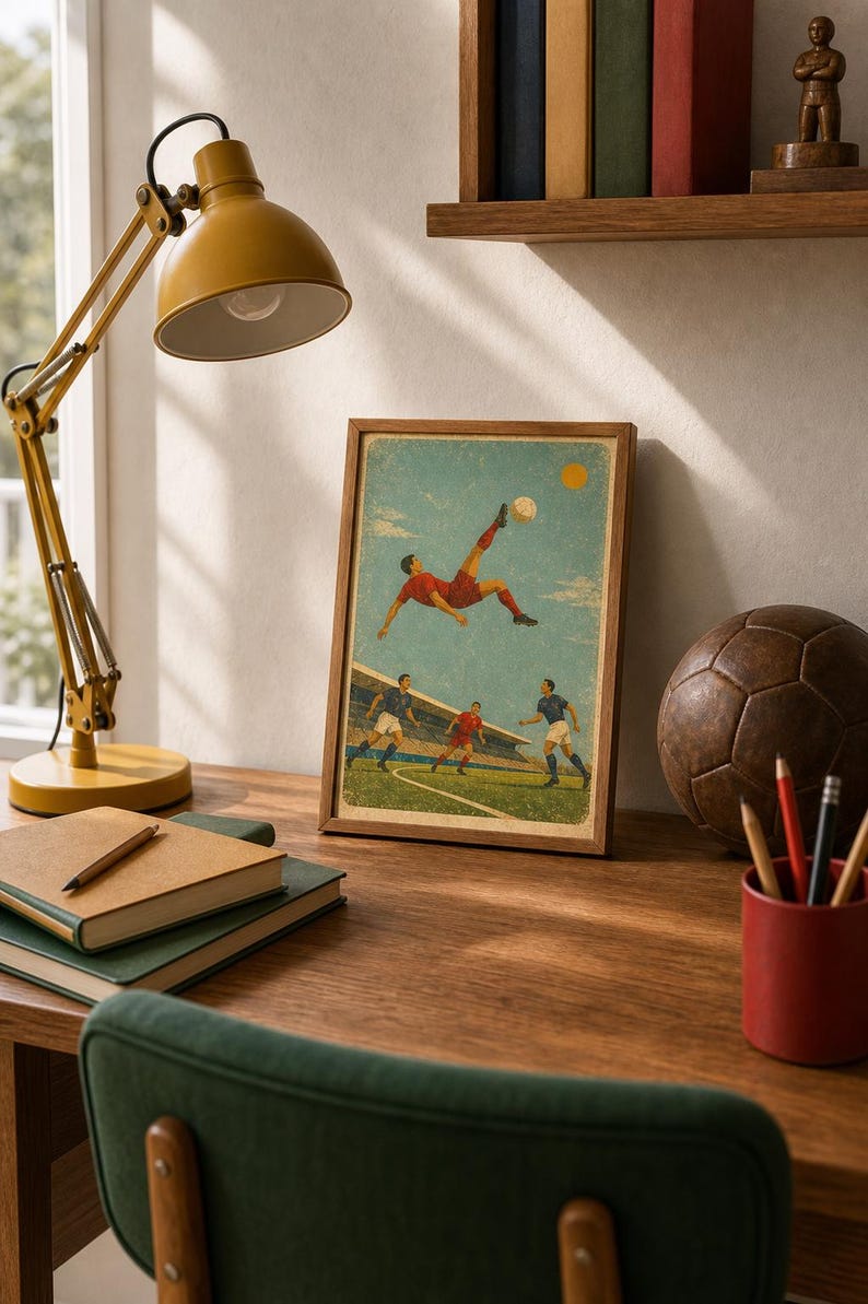 Vintage Soccer Bicycle Kick Art, Retro Football Match Print, Sports ...