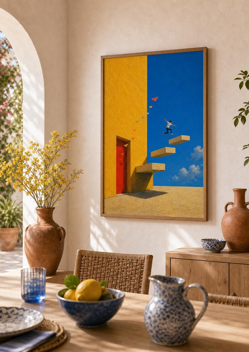Surrealist Art Print, Flying Paper Planes, Courage Leap Wall Decor ...
