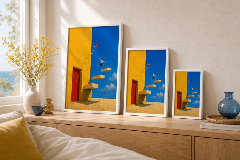 Surrealist Art Print, Flying Paper Planes, Courage Leap Wall Decor ...