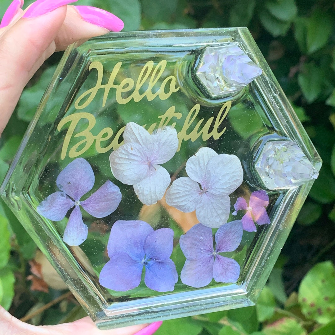 Purple Hydrangeas - Jewelry Tray - Real Dried Pressed Flower in Resin ...