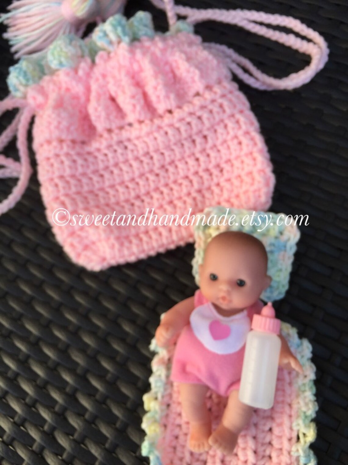 Cradle Purse Crochet Cradle Purse With Doll Blanket Pillow and Baby ...