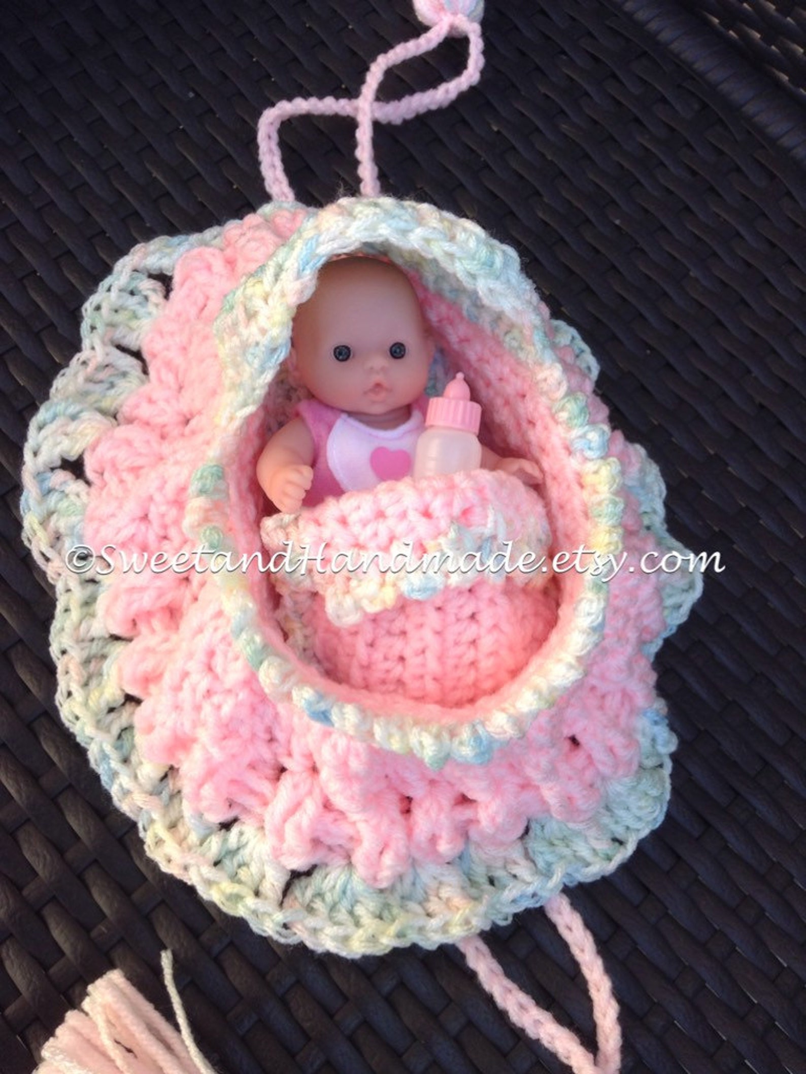 Cradle Purse Crochet Cradle Purse With Doll Blanket Pillow and Baby ...