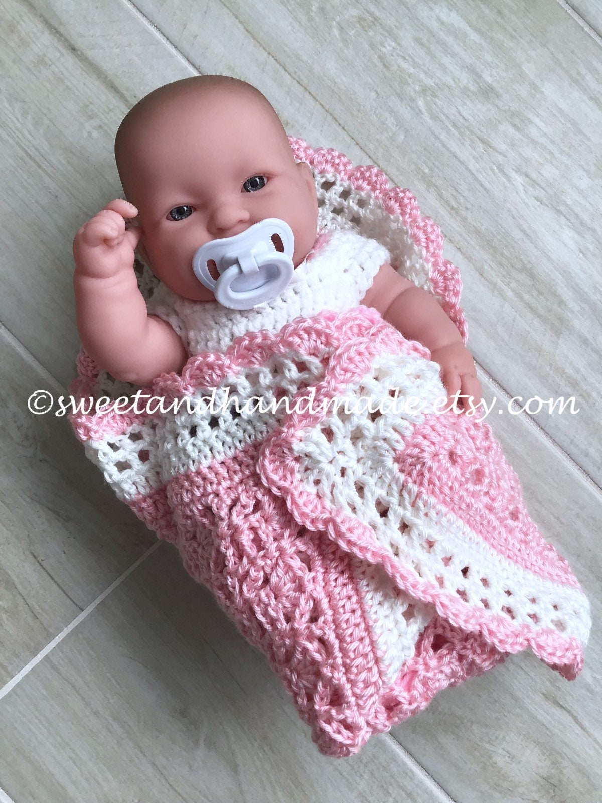 Doll Blanket Crochet Doll Blanket Pink White Doll Blanket Doll Blanket ...