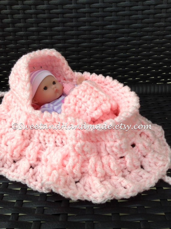 Cradle purse crochet cradle purse in solid pink with doll in | Etsy