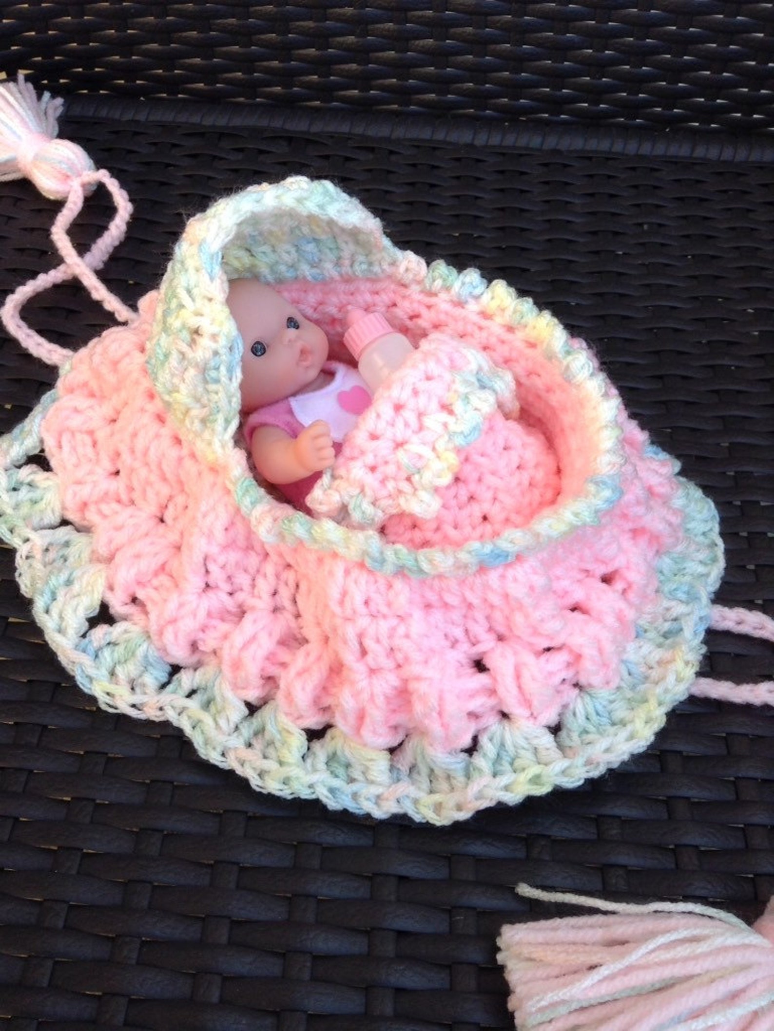 Cradle Purse Crochet Cradle Purse With Doll Blanket Pillow and Baby ...