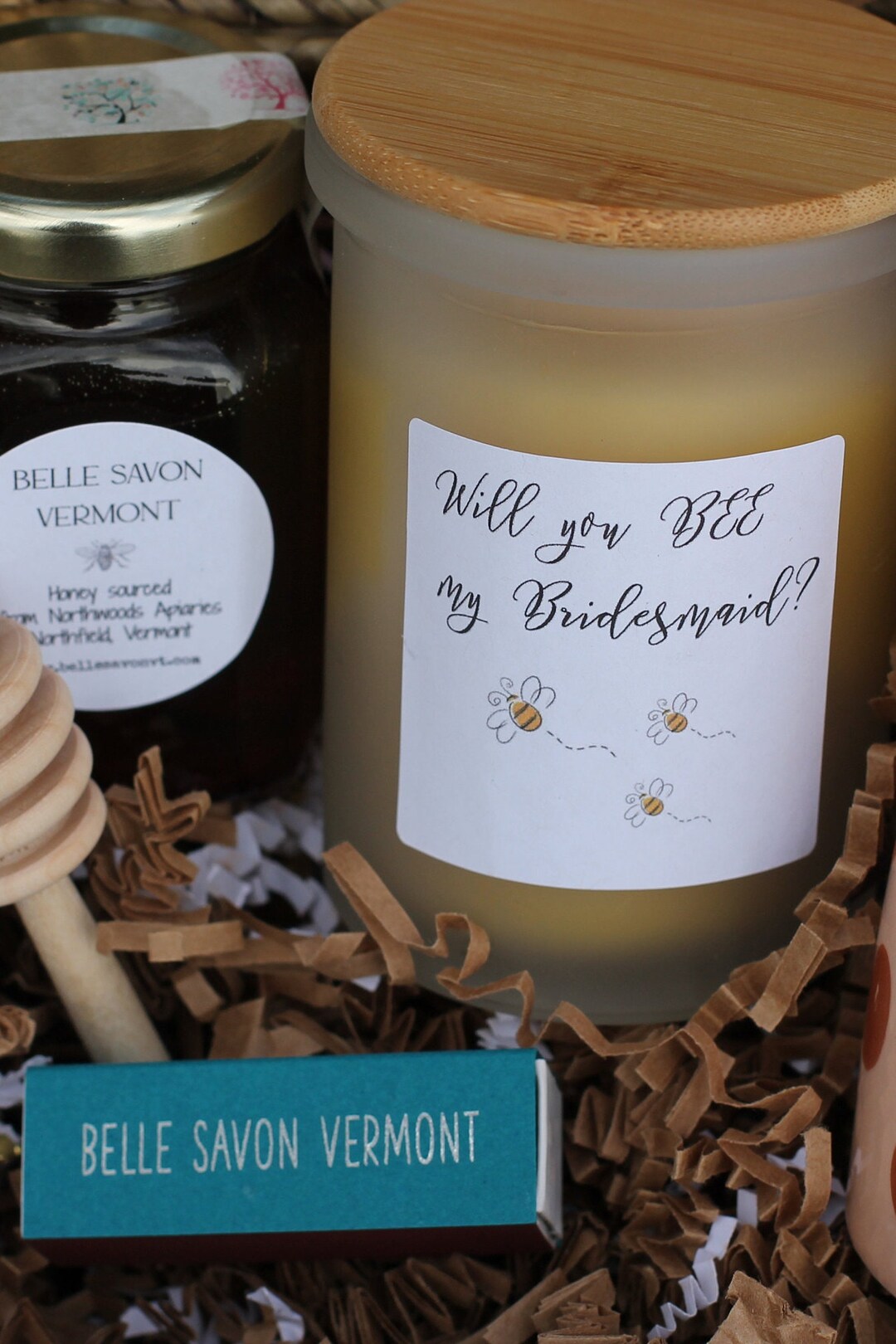 Bridesmaid Proposal Gift Basket: Beeswax Candle, Local Honey - Etsy