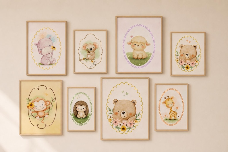 Watercolor Baby Animals Nursery Prints | Pack of 8 Digital Children's ...