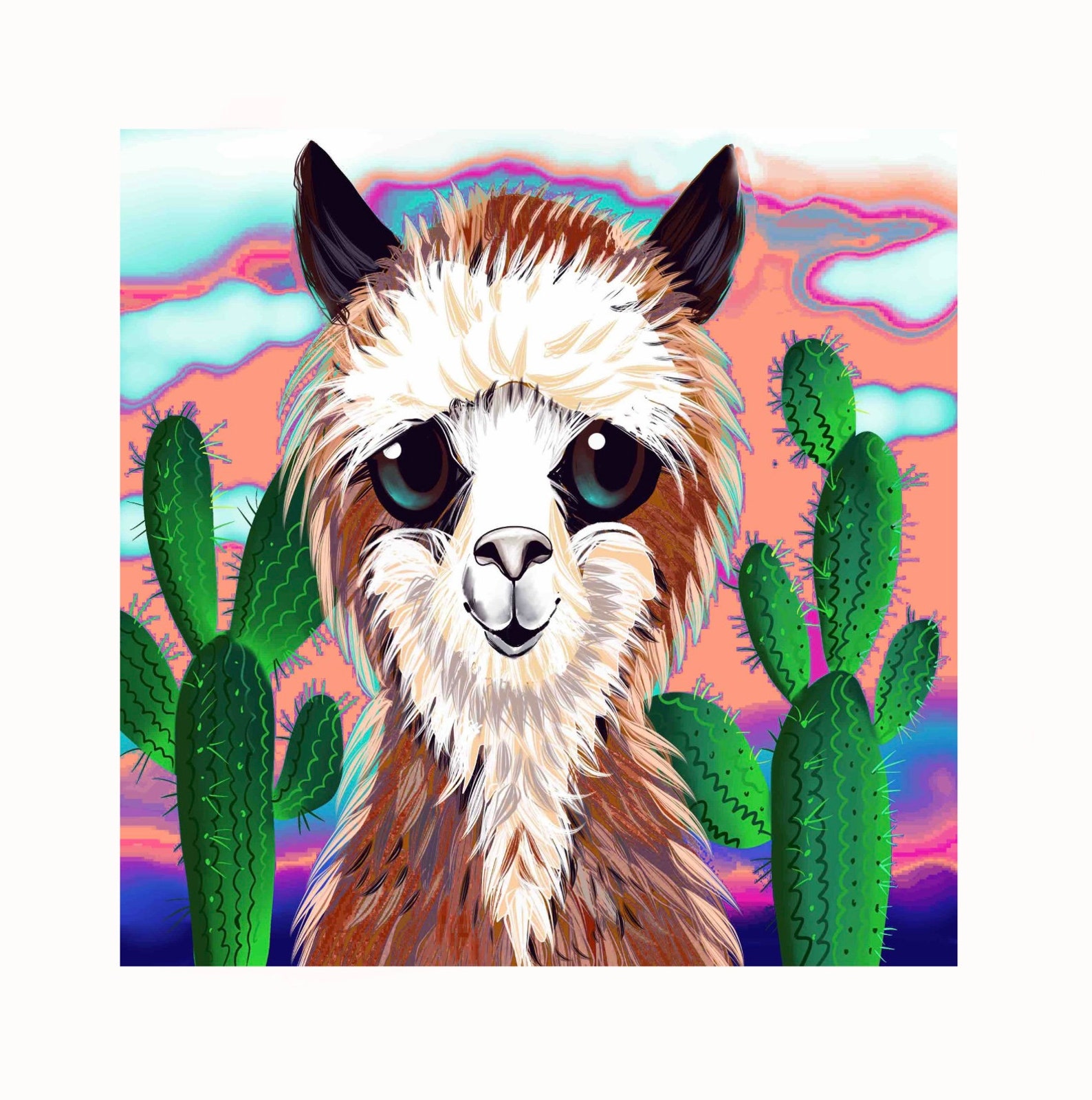 5 Alpaca Cartoon Funny Wall Artwork Print Cute DIGITAL Cactus ...