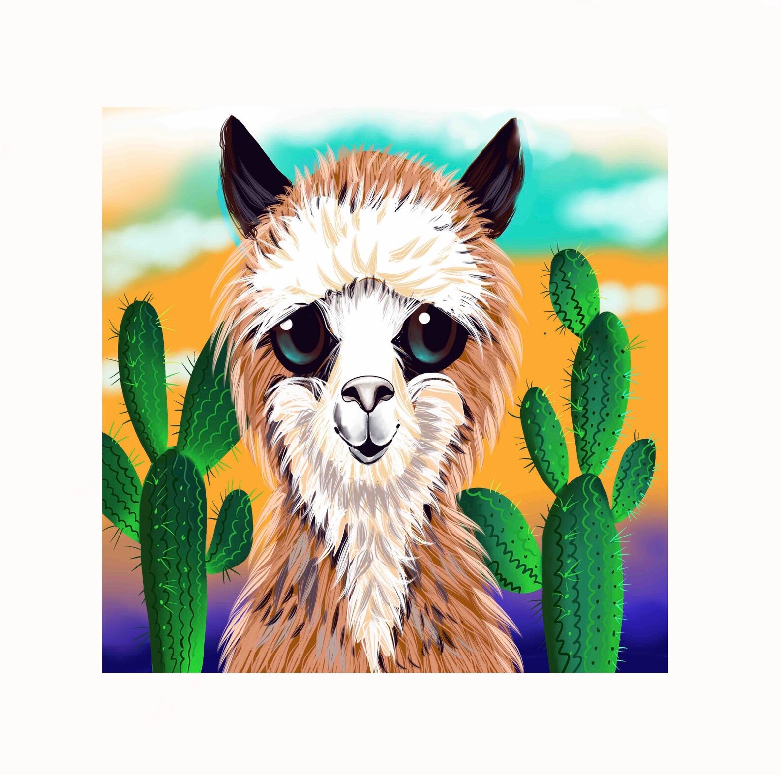 5 Alpaca Cartoon Funny Wall Artwork Print Cute DIGITAL Cactus - Etsy