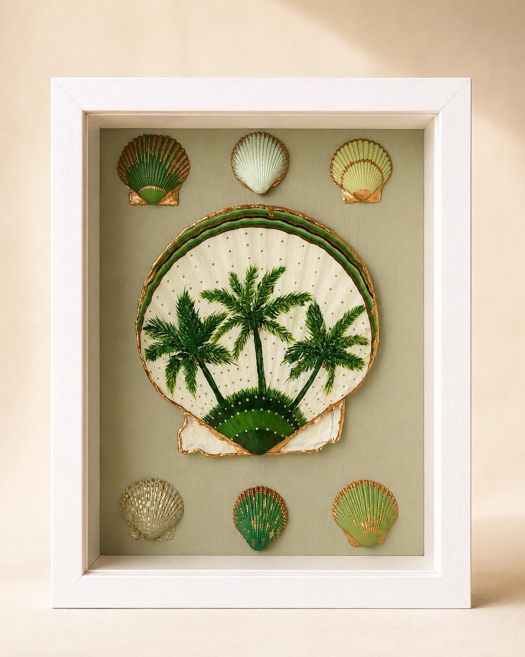6x8 Hand-painted Palm Tree Scallop Shell Shadow Box - Etsy