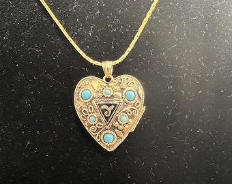 Vintage 14K Gold Heart Locket – Star Set Diamond Pendant – Antique Gold ...