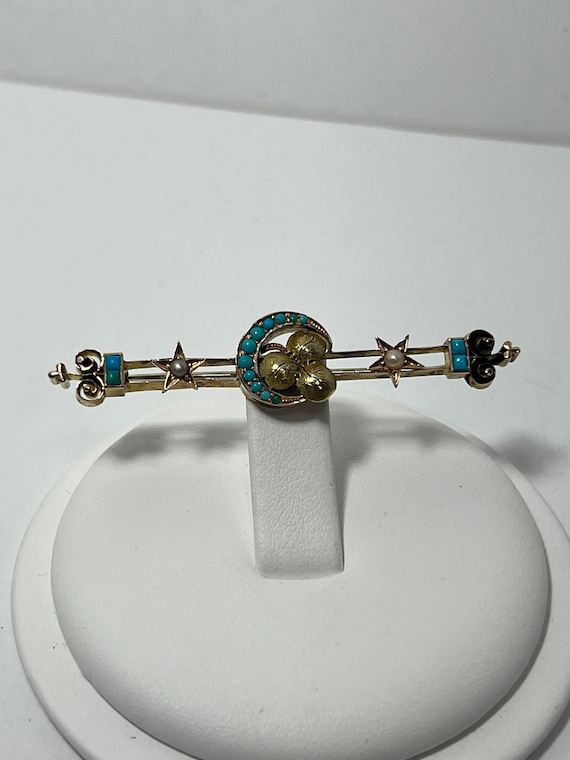 Vintage 14K Gold Masonic Brooch with Turquoise and Se… - Gem
