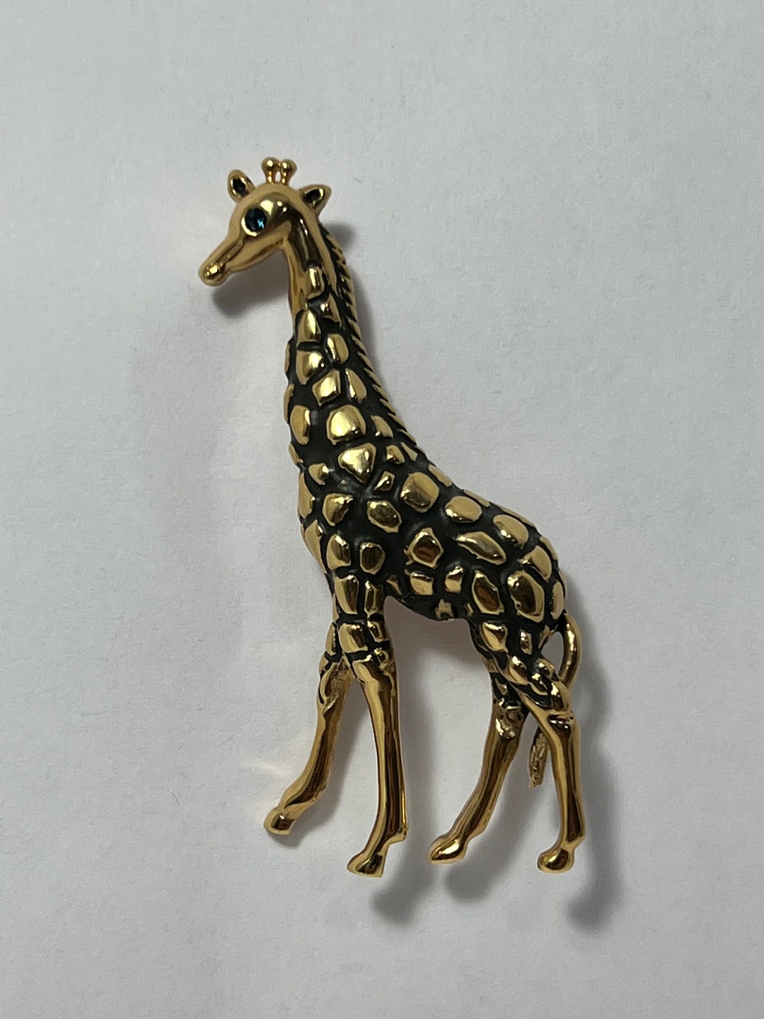 Krementz Vintage Gold Plated Giraffe Brooch With Blue Rhinestone - Etsy