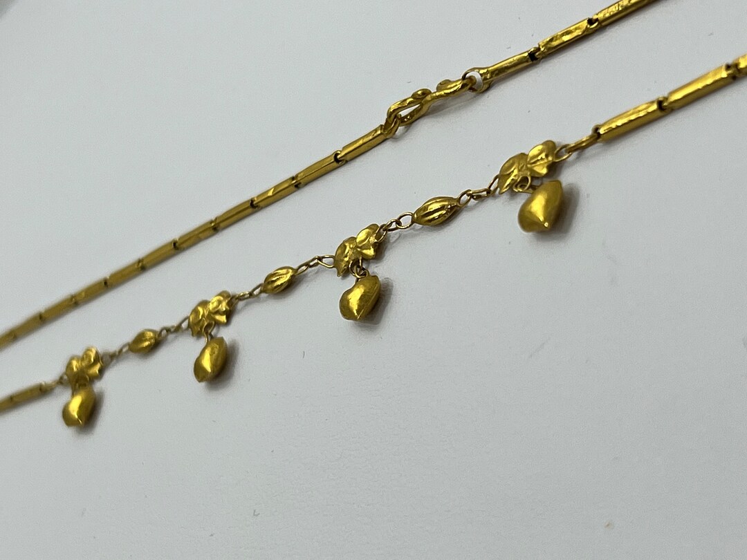 Vintage 24K Baht Chain Bow Charm Necklace - Etsy