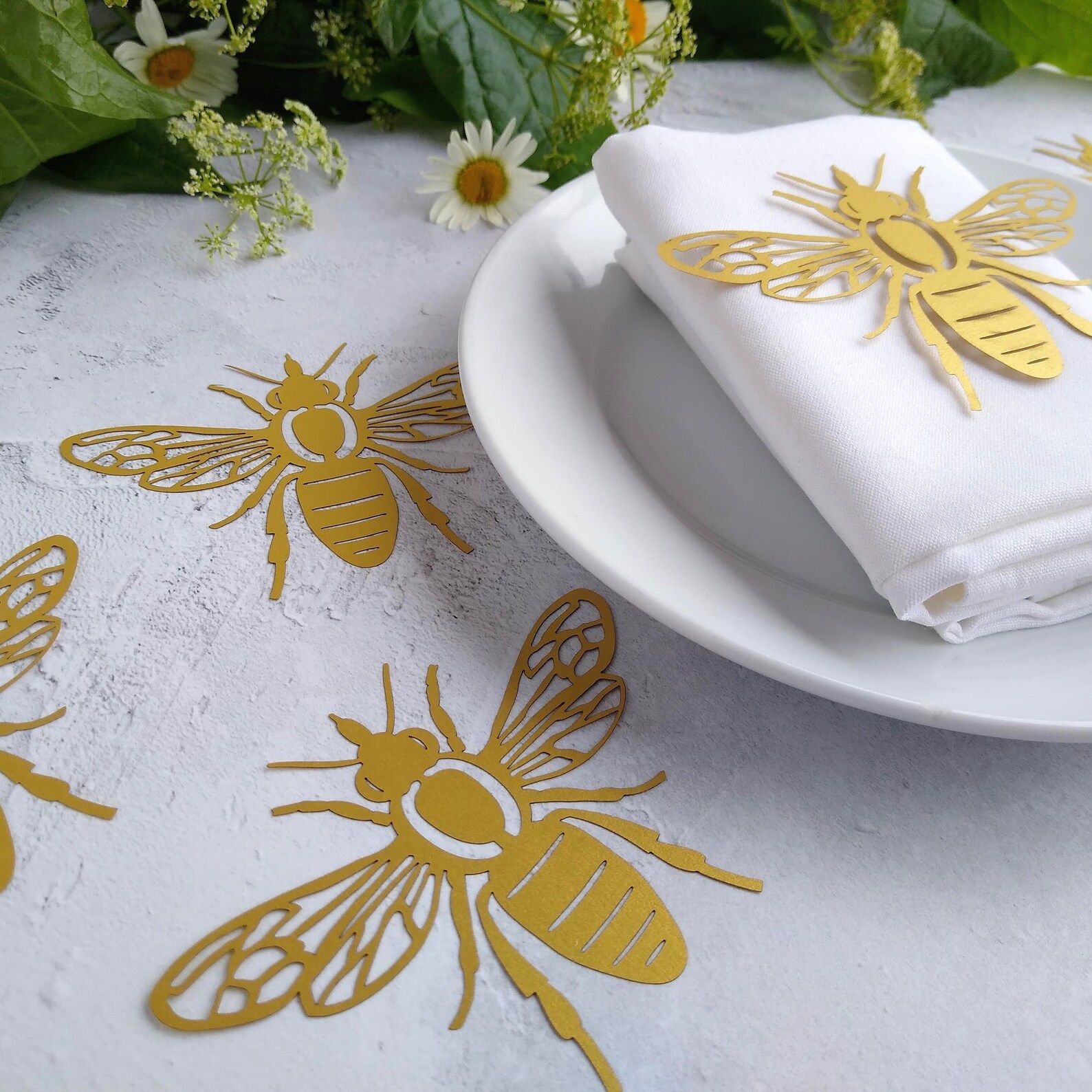 Set of 6 gold bee table decorations Gold honey bee place | Etsy