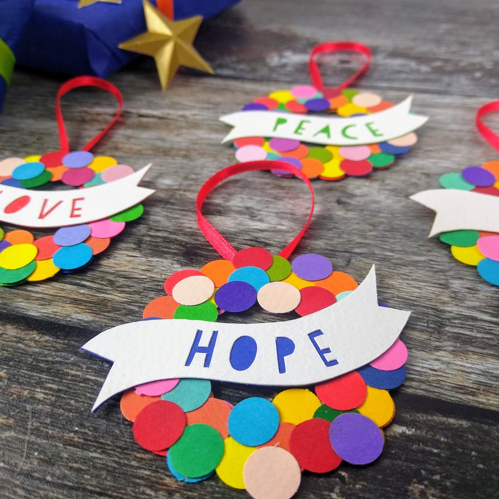 Set of 4 Colourful Christmas Baubles, Handmade Paper Christmas ...
