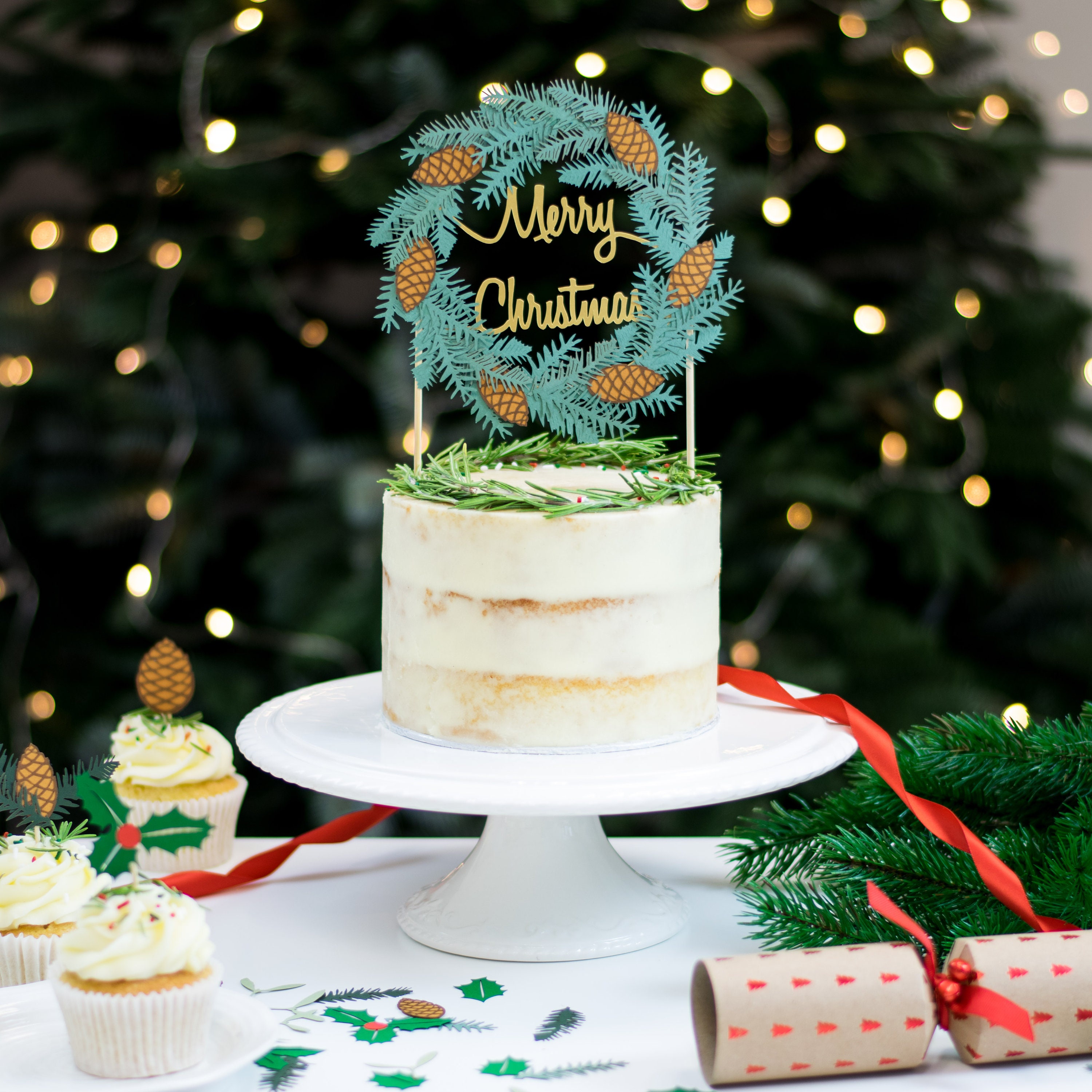 Christmas Wreath Cake Topper, Holiday Cake Decoration, Handmade ...