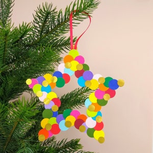 Set of 6 Rainbow Star Christmas Ornaments, Colourful Modern Christmas ...