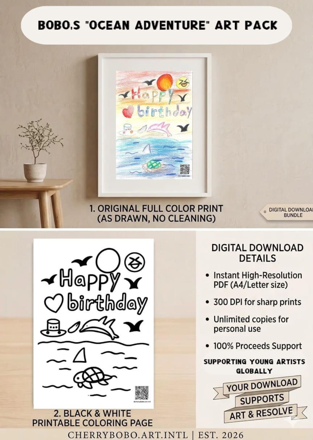 Geometric Turtle Ocean Adventure Print: Hand-painted Art, Coloring Page ...