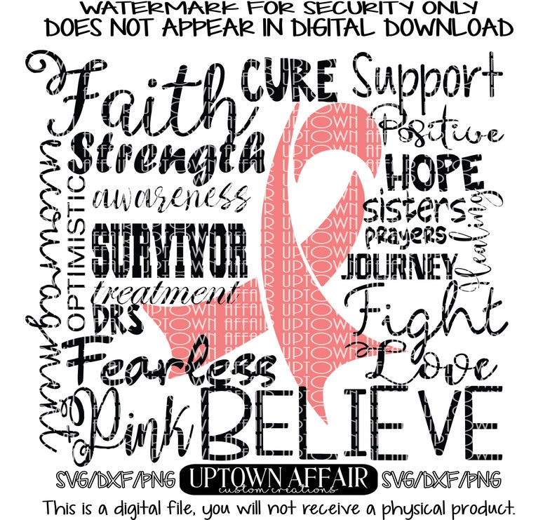 Word Art Breast Cancer SVG/DXF/PNG Digital Cut File - Etsy