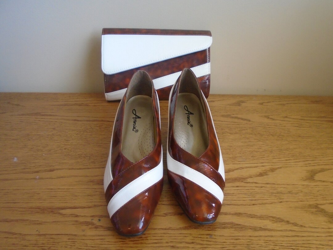 Annie Vintage Tortoise Shell White Heels 8W & Matching Purse Handbag - Etsy