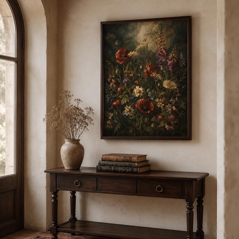 Moody Wildflower Wall Art Print Vintage Botanical Poster Old World ...