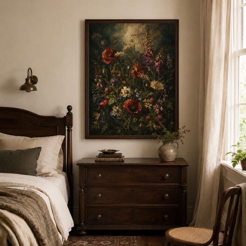 Moody Wildflower Wall Art Print Vintage Botanical Poster Old World ...