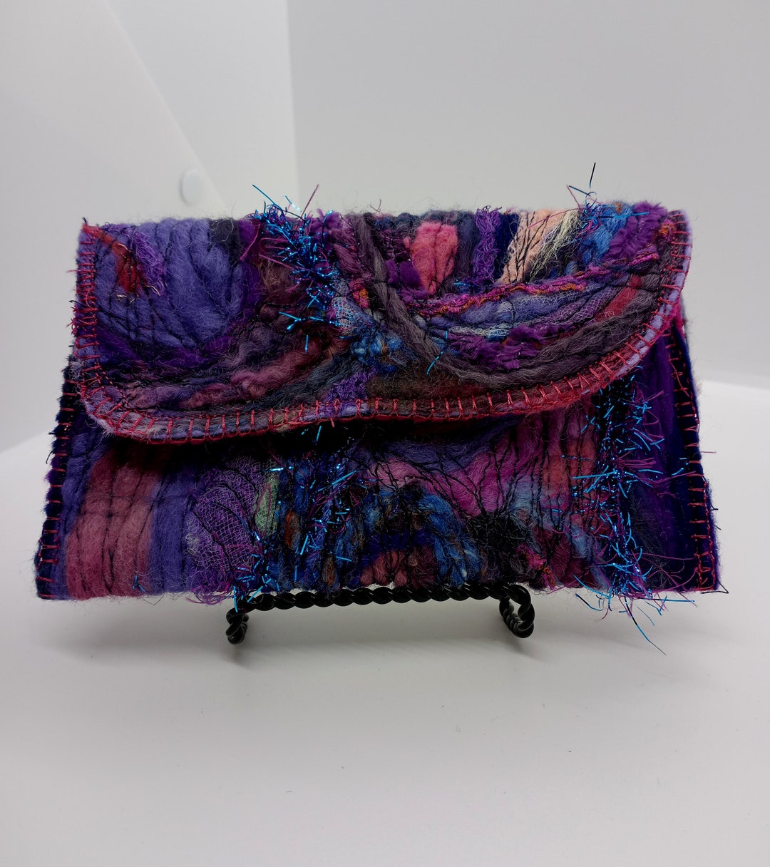 Razzmatazz Violet Blue Fiber Textile Embellished Envelope Pouch Clutch ...