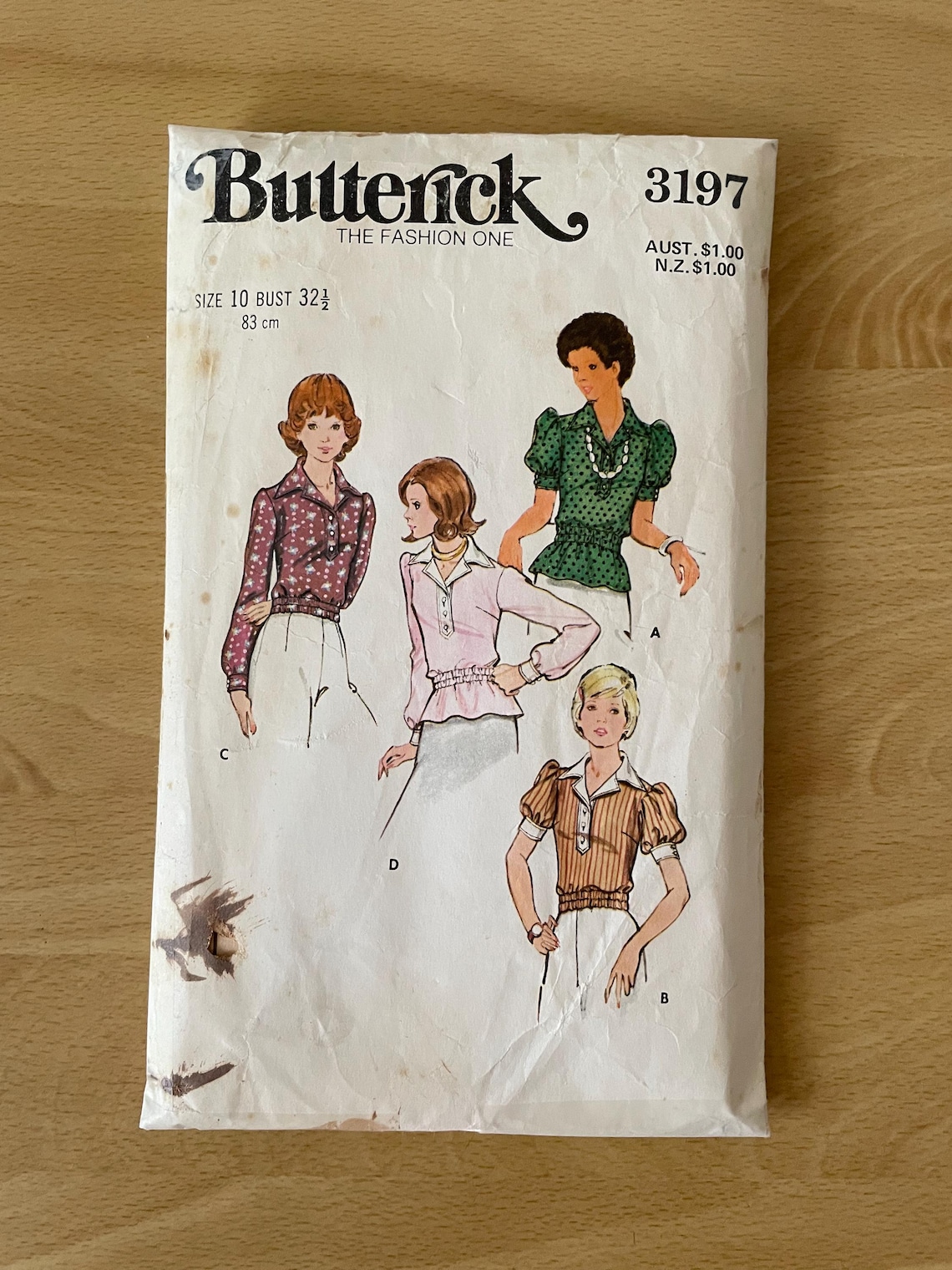 Butterick 3197 Vintage 70s Blouse With or Without Peplum, Notched ...