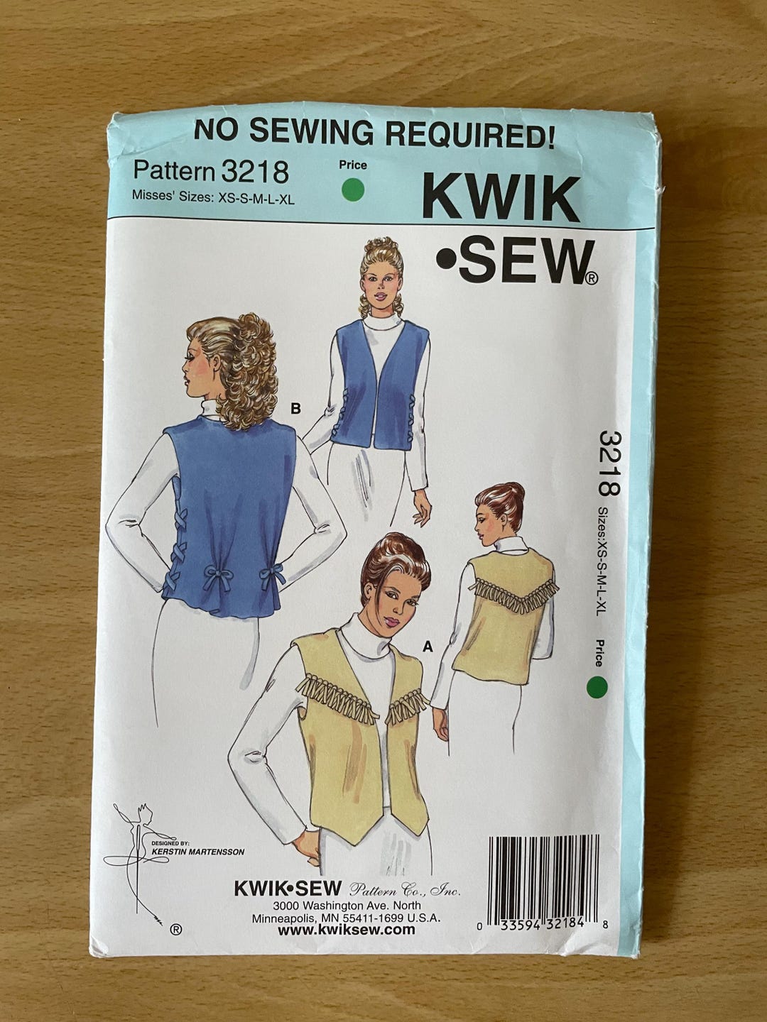 Kwik Sew 3218 No Sewing Unfinished Edge Sleeveless Vest With Bows and ...