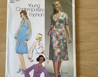 Simplicity 8386 Vintage 70s Dress With Cowl Collar, Sleeves and Pockets ...