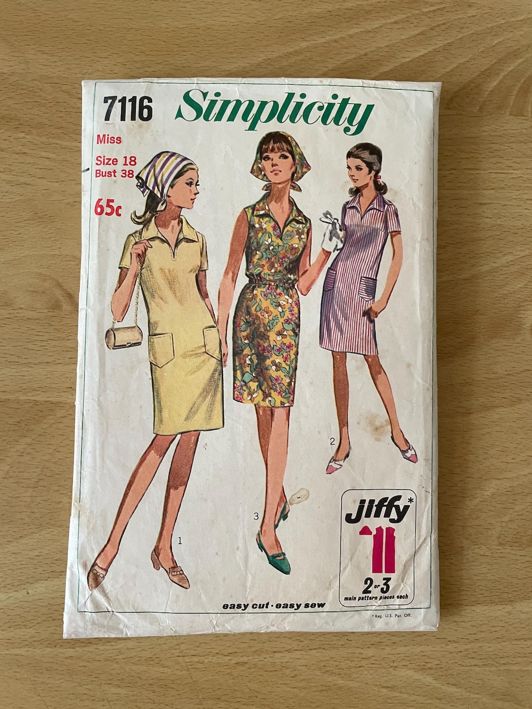 Simplicity 7116 Vintage 60s Slim Dress With Collar Pockets, Sleeves or ...