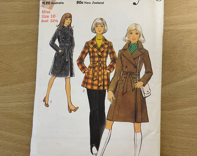 Style 3858 Vintage 70s Double Breasted Button up Coat With Notched ...