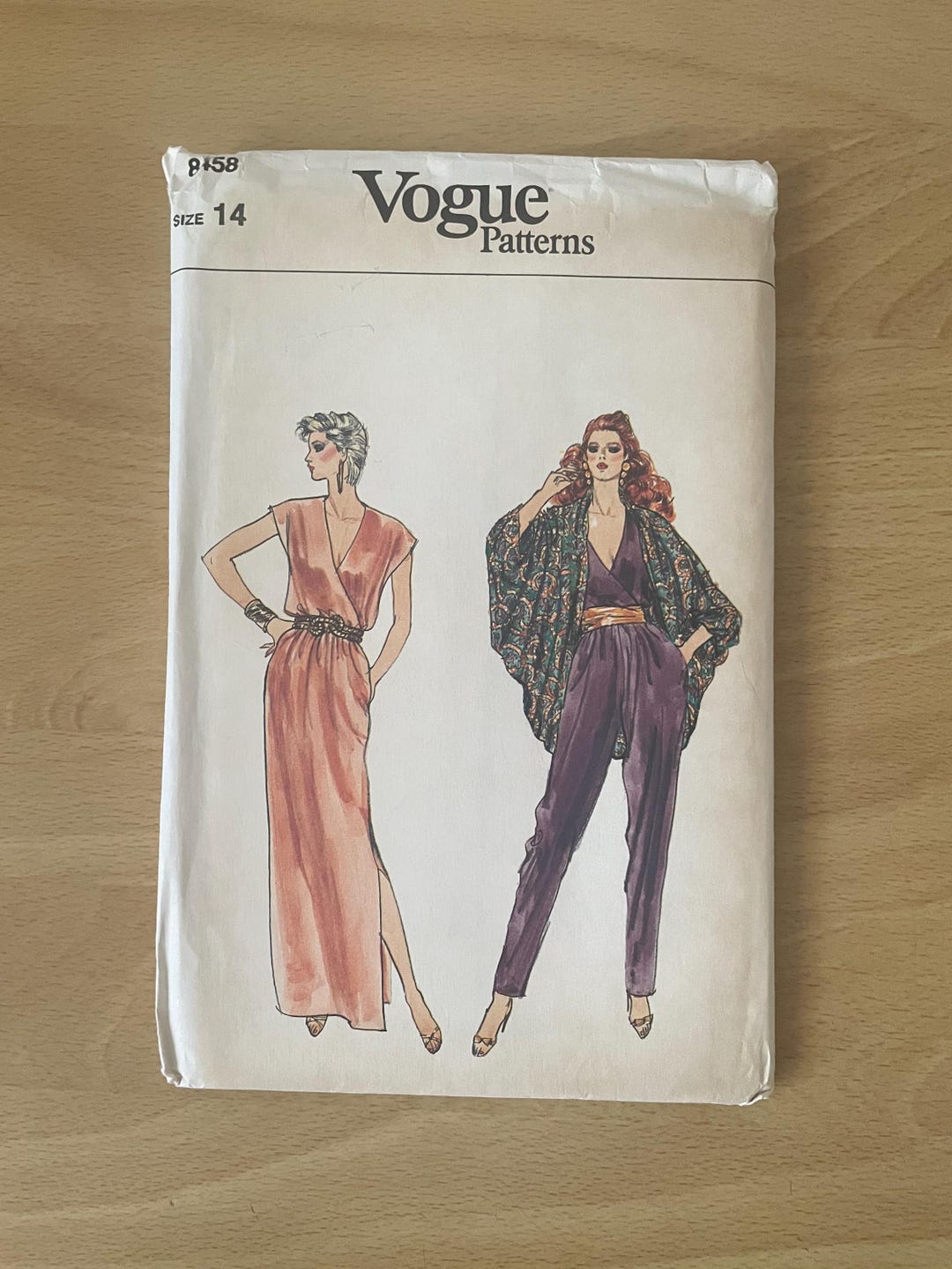 Vogue 8458 Vintage 80s Rectangular Jacket With Draped Neckline Plus ...
