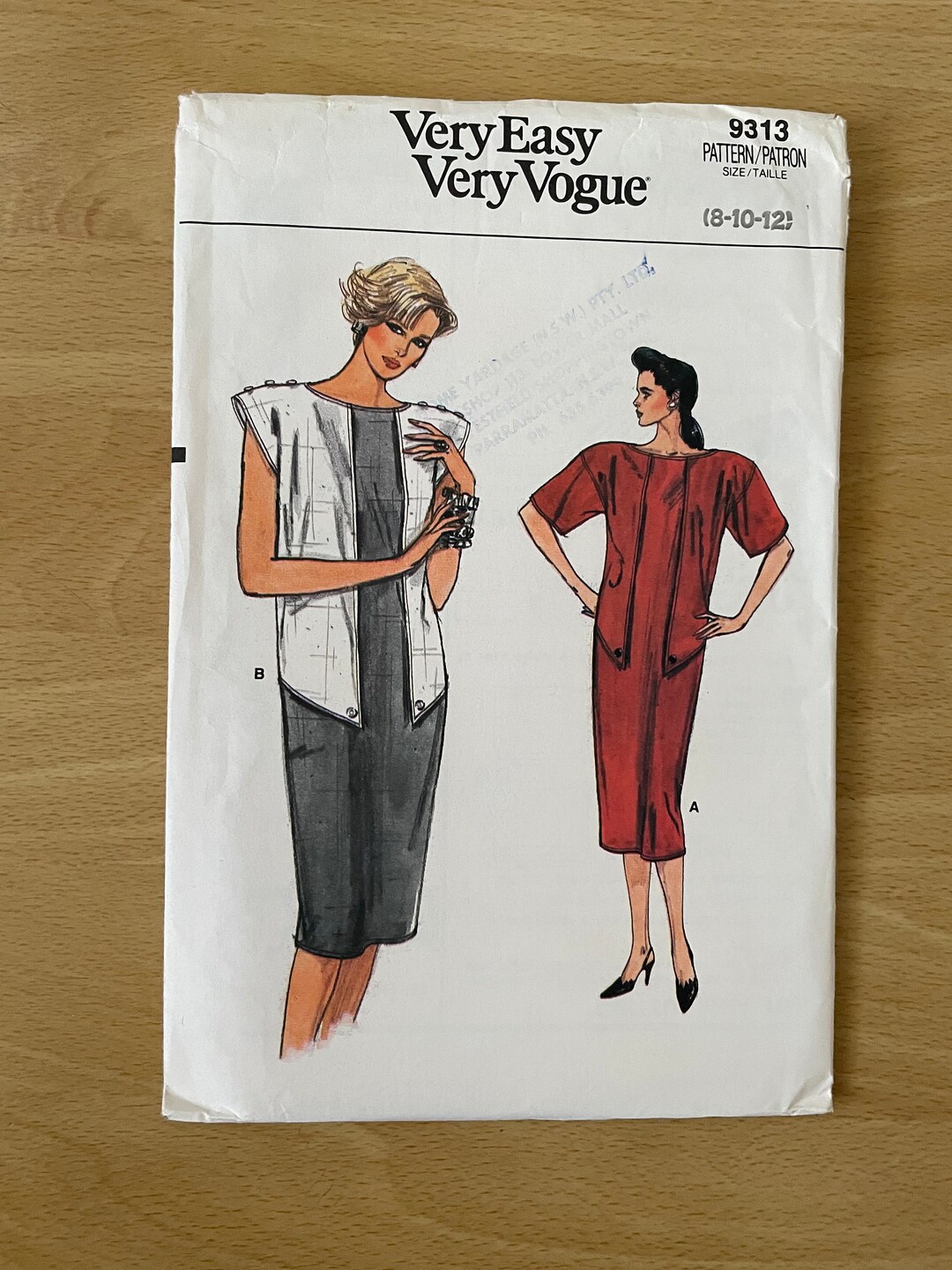 Vogue 9313 Vintage 80s Straight Dress With Overlay, Button Shoulders ...