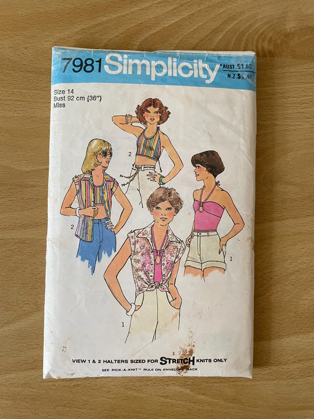 Simplicity 7981 Vintage 70s Button up Shirt Plus Halter Neck Top With Keyhole Gathered Front ...
