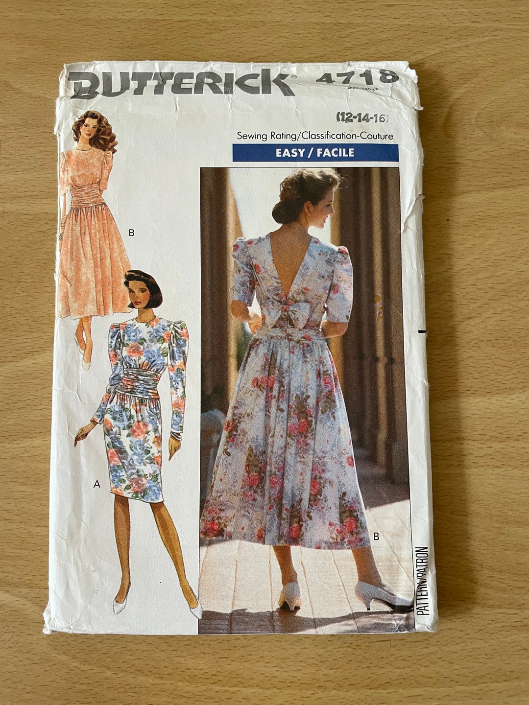 Butterick 4718 Vintage 90s Dress With Low Back, Bow, Fitted Waist and ...