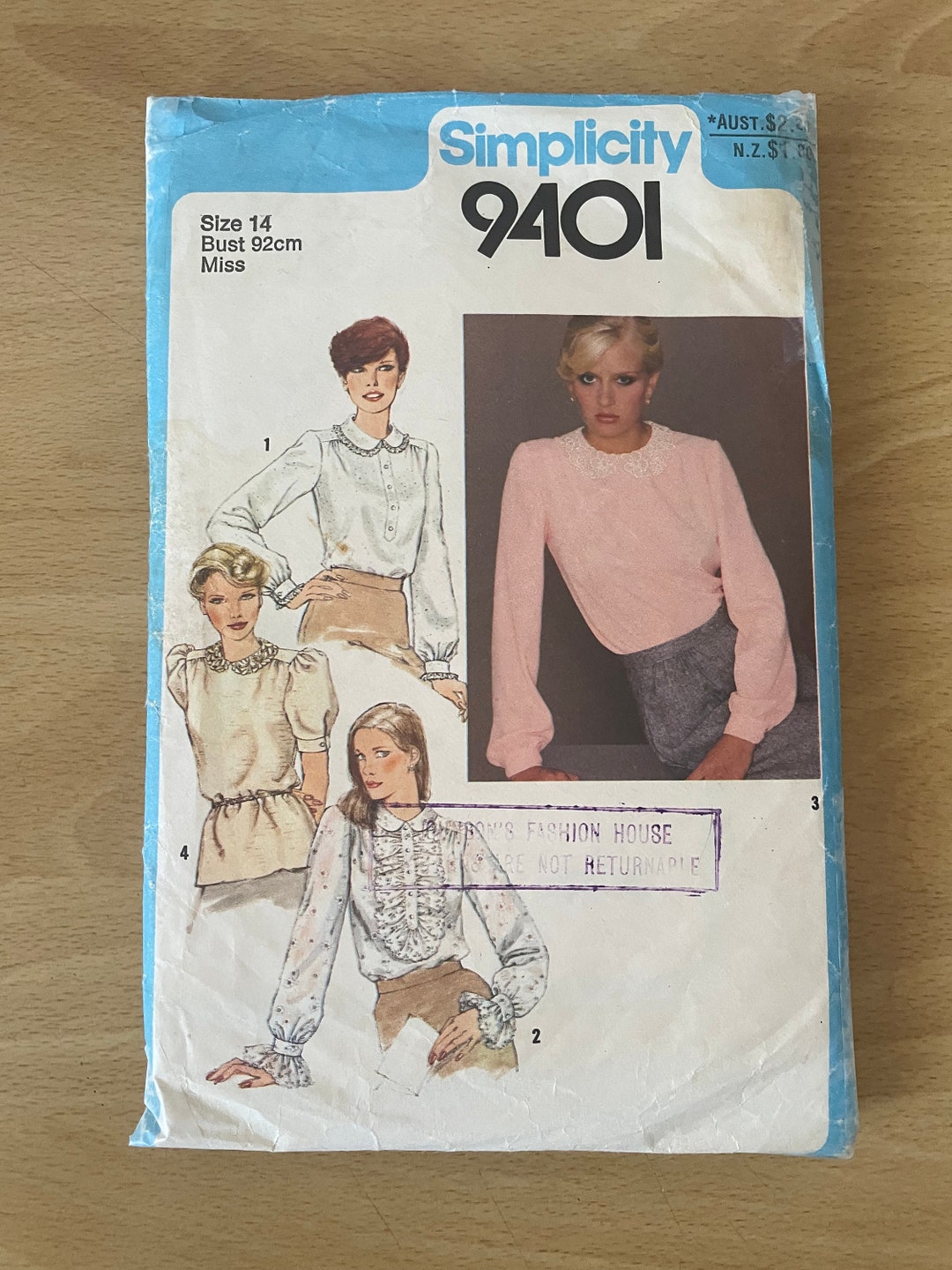 Simplicity 9401 Vintage 80s Back Button up Blouse Shirt With Peter-pan ...